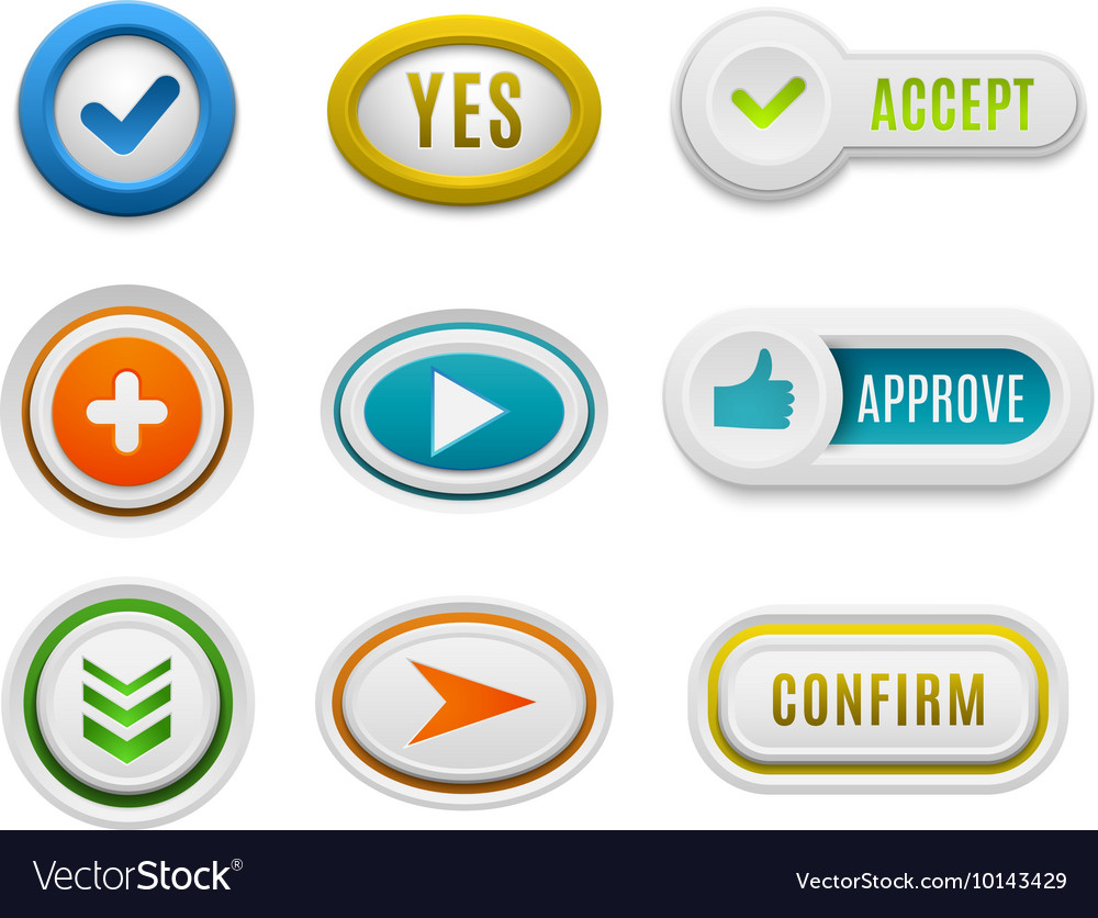 Ok Button Set Royalty Free Vector Image Vectorstock