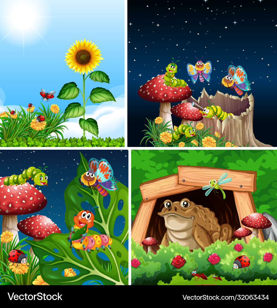 Set different insects living in garden Royalty Free Vector