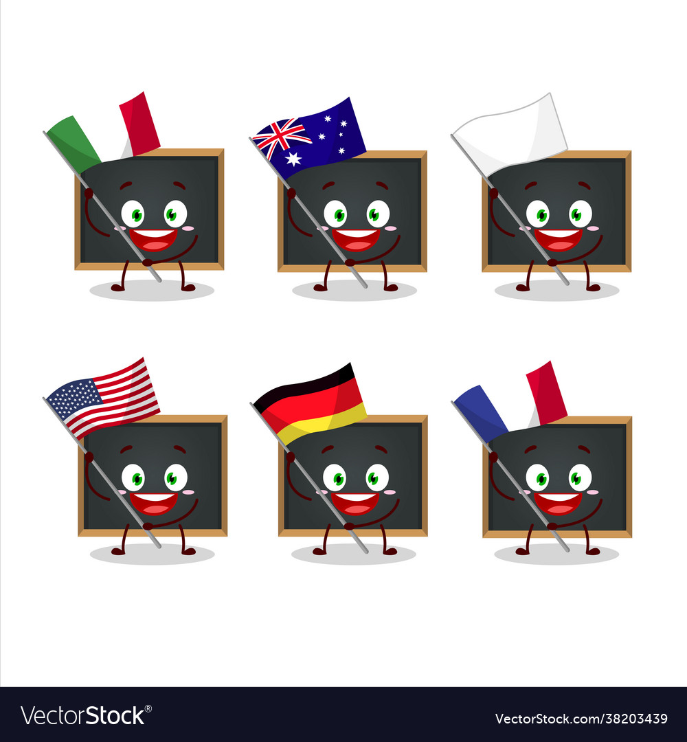Blackboard Cartoon Character Bring Flags Vector Image