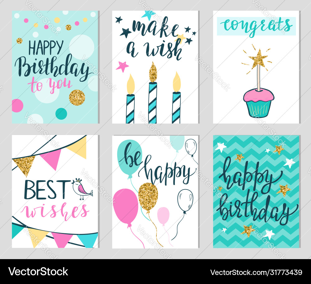Set colorful birthday card templates Royalty Free Vector