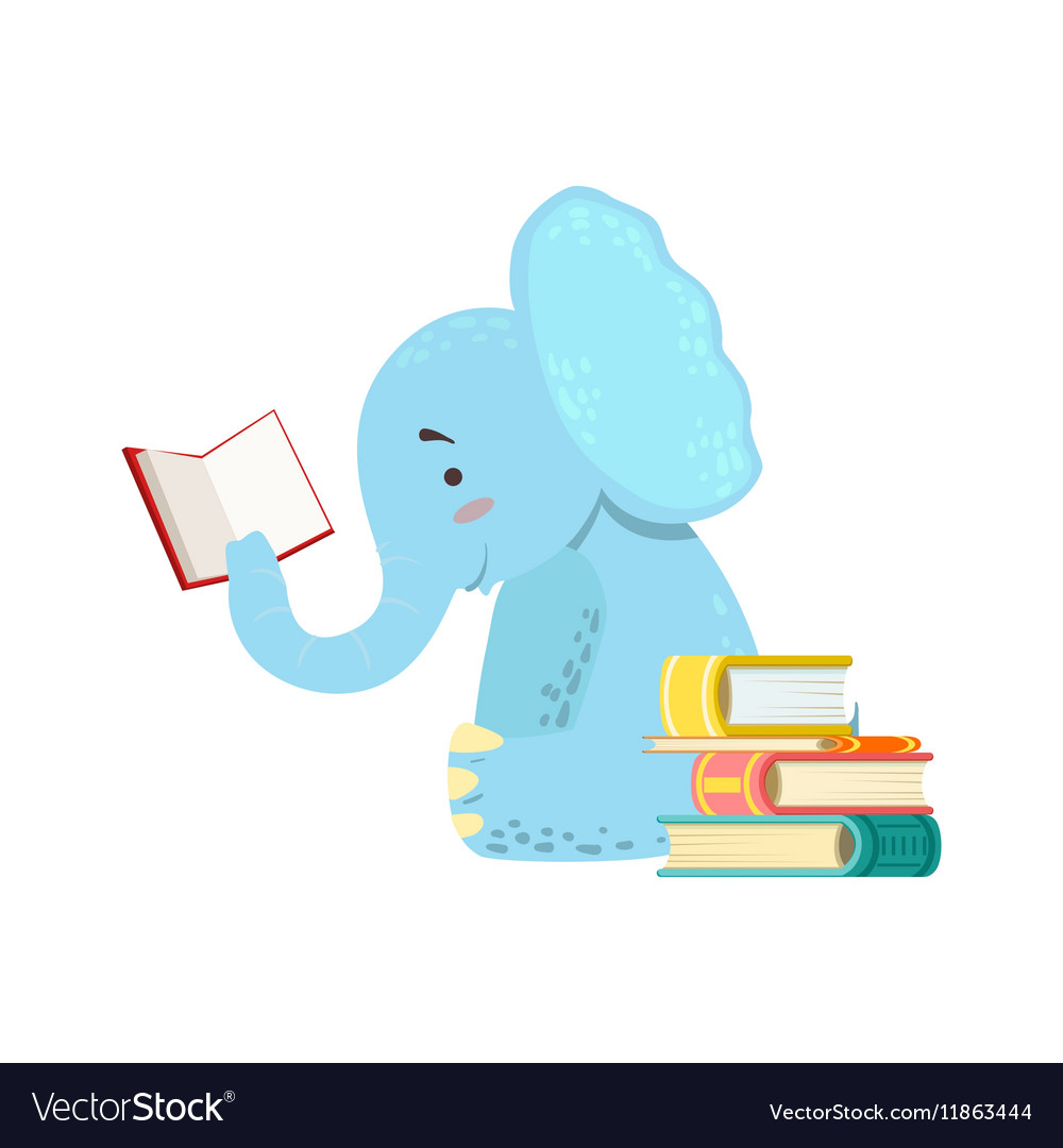 Elephant smiling bookworm zoo character reading a Vector Image Elephant smiling bookworm zoo character reading a Vector Image