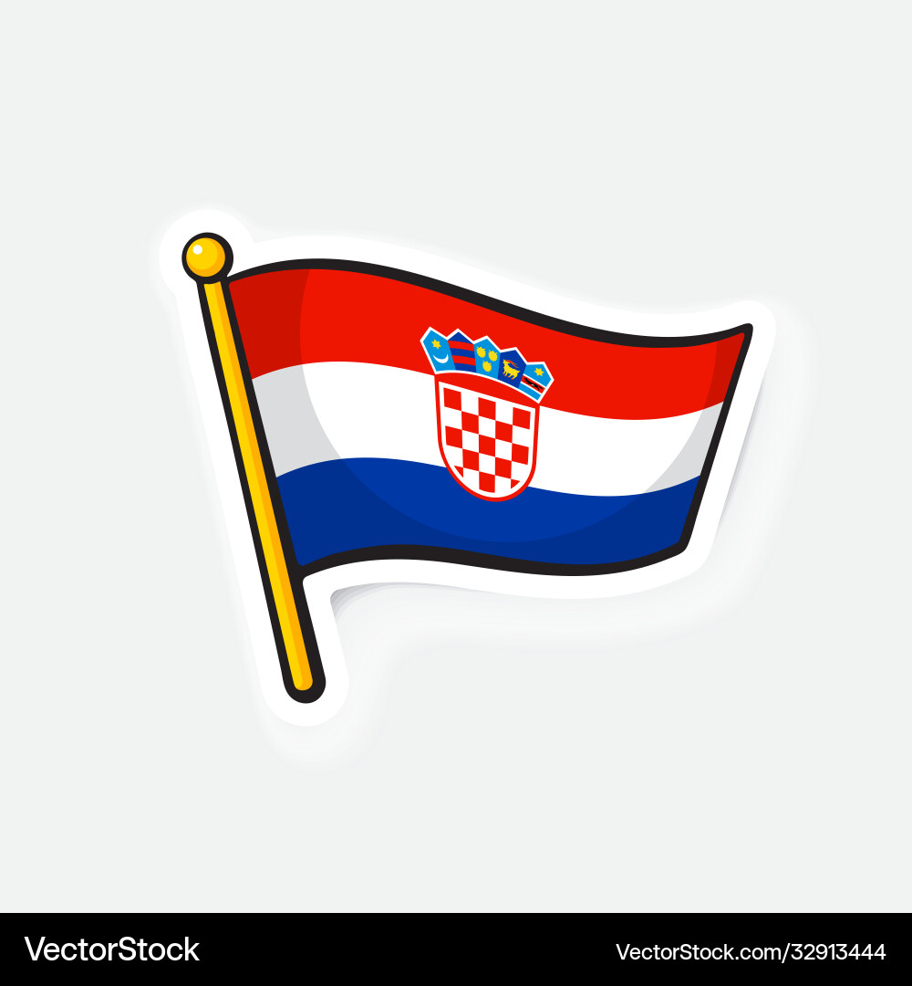 Sticker flag croatia on flagstaff Royalty Free Vector Image