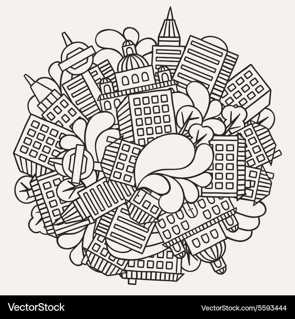 Town background design with hand drawn houses Vector Image