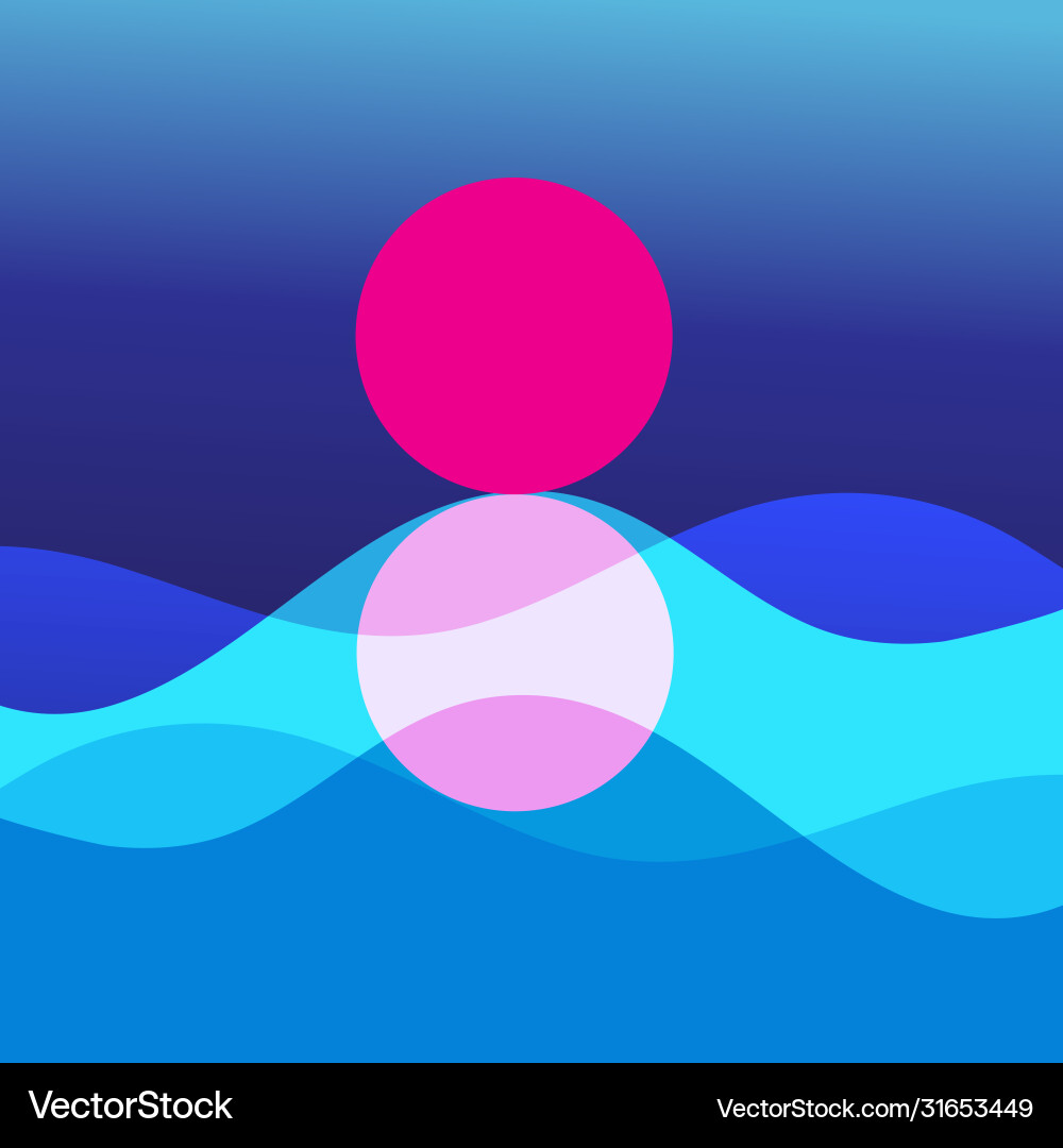 Graphic abstract landscape with sunny sunset Vector Image