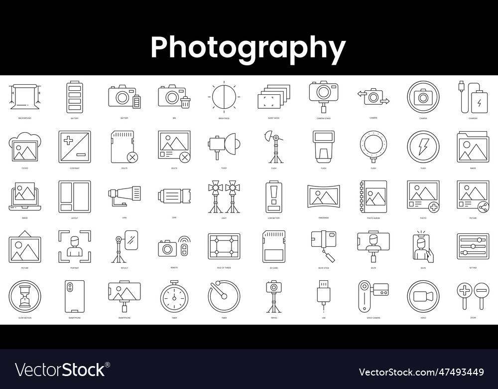 Set of outline photography icons minimalist thin Vector Image