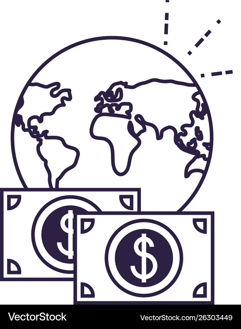 World planet earth with bills dollars Royalty Free Vector