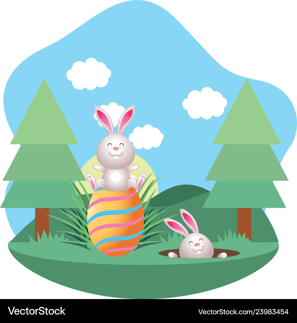 Easter rabbits cartoon Royalty Free Vector Image