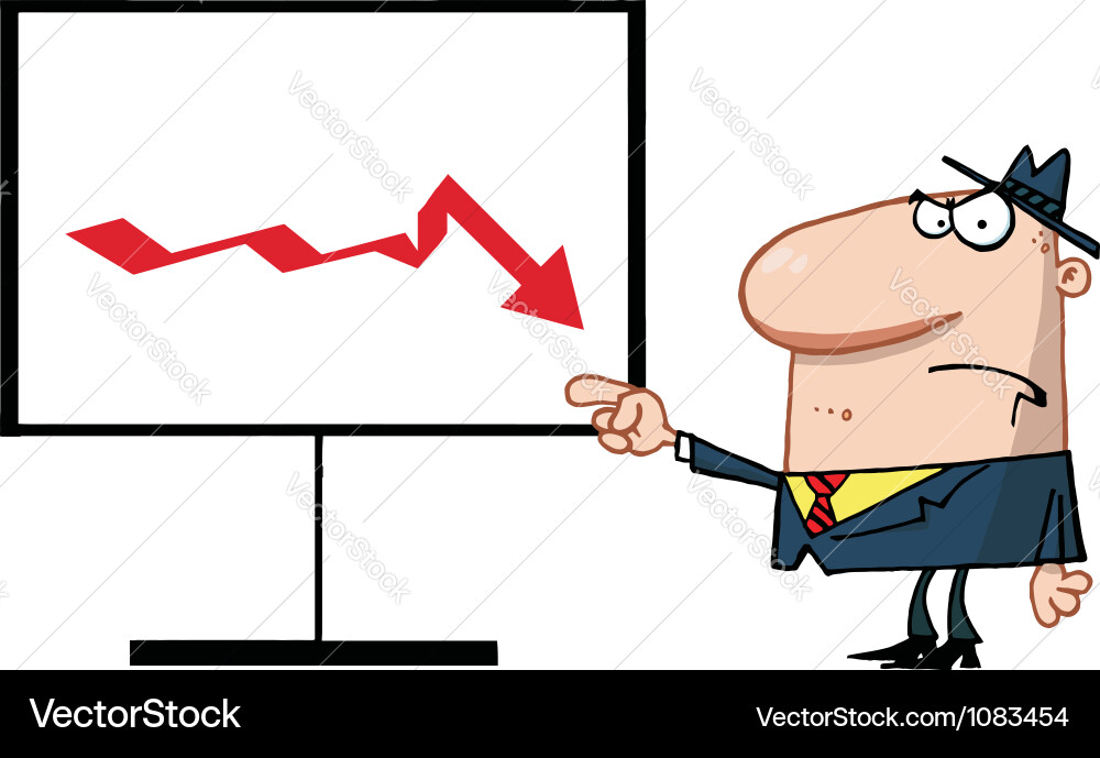 Grumpy Boss Pointing To A Decline Board Royalty Free Vector