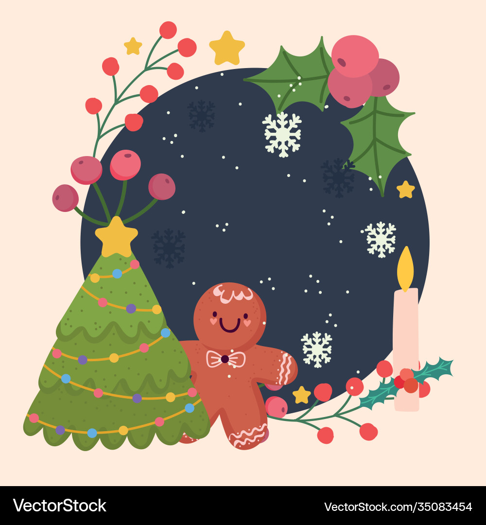 Merry christmas gingerbread man tree snowflakes Vector Image