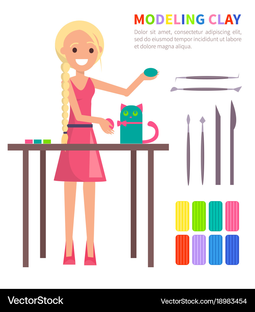 Modeling clay banner with woman making cat Vector Image