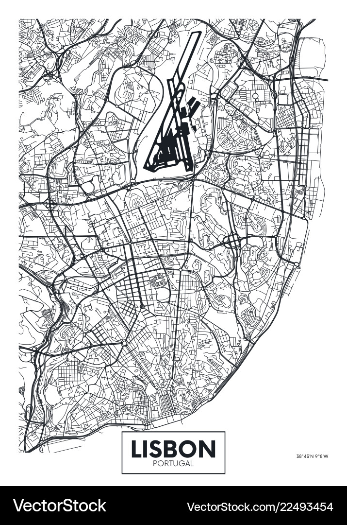 Poster map city lisbon Royalty Free Vector Image