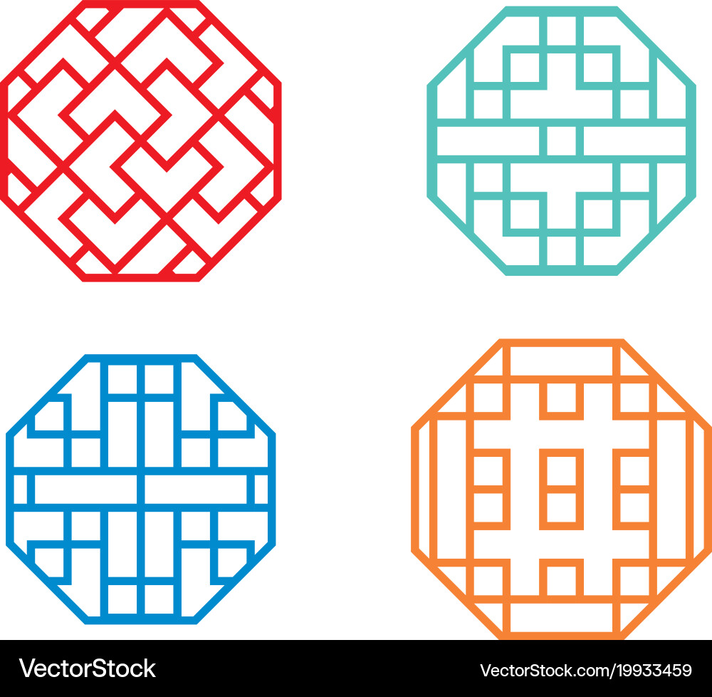 Chinese octagon window frame and symbol in Vector Image