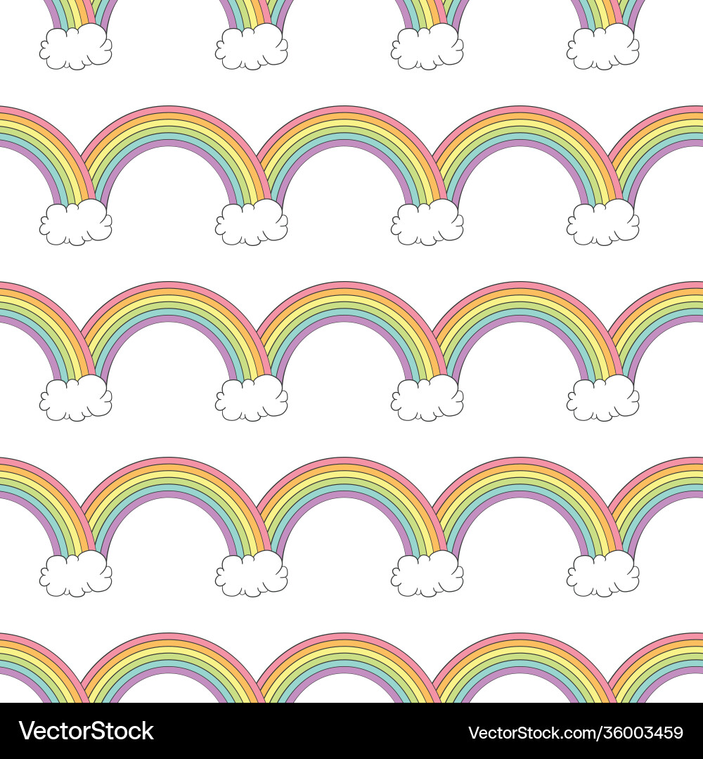 Seamless pattern with rainbows and clouds Vector Image