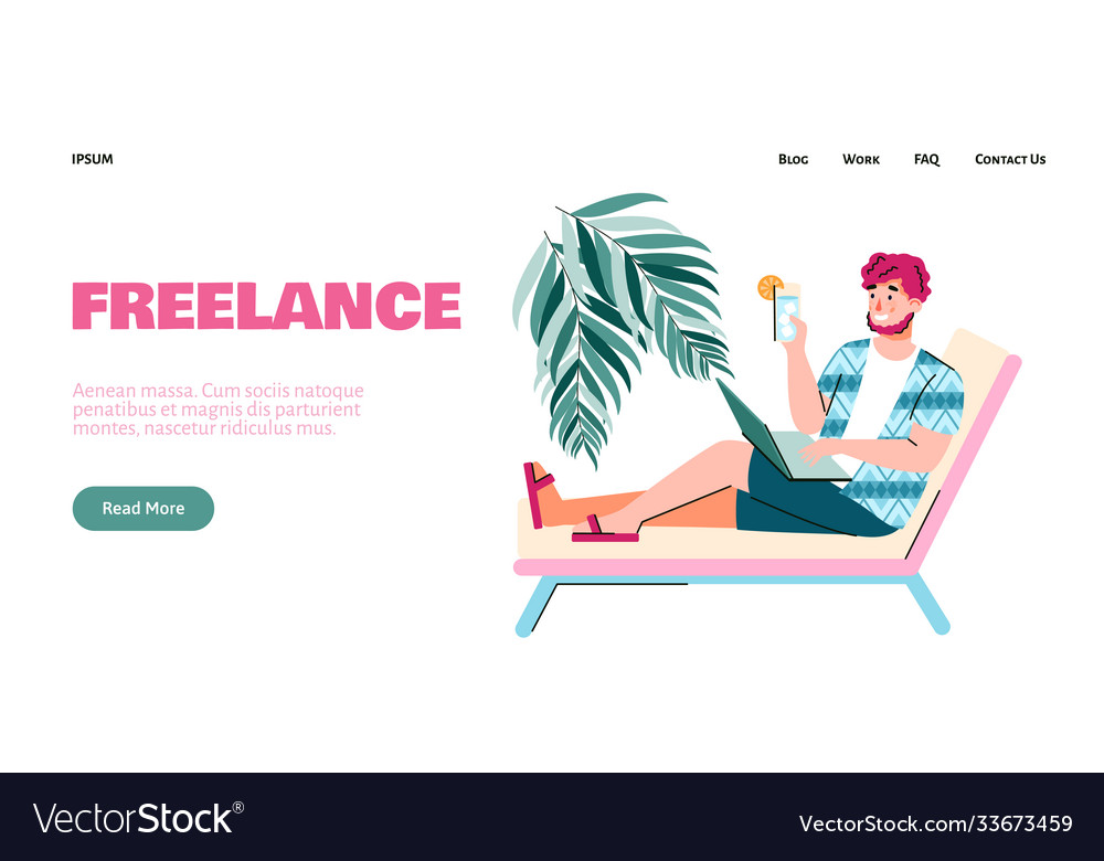 Website interface with man freelancer working Vector Image