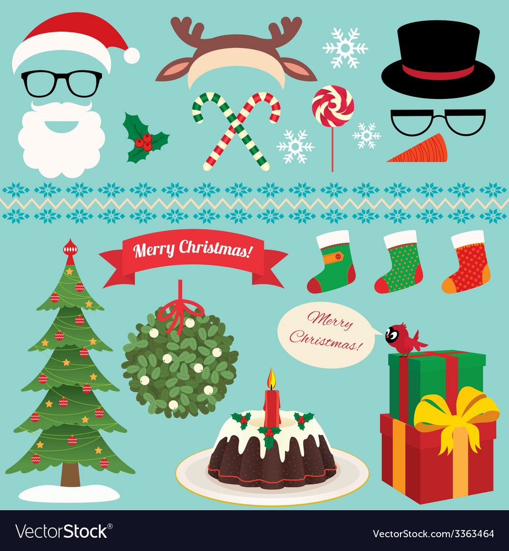 Christmas set of celebratory symbols Royalty Free Vector