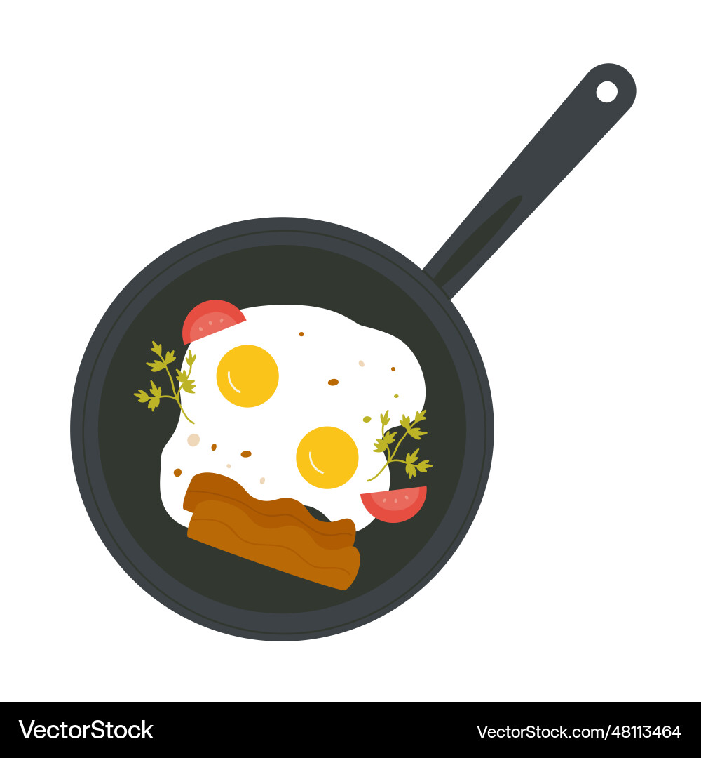 Pan with fried eggs and bacon Royalty Free Vector Image