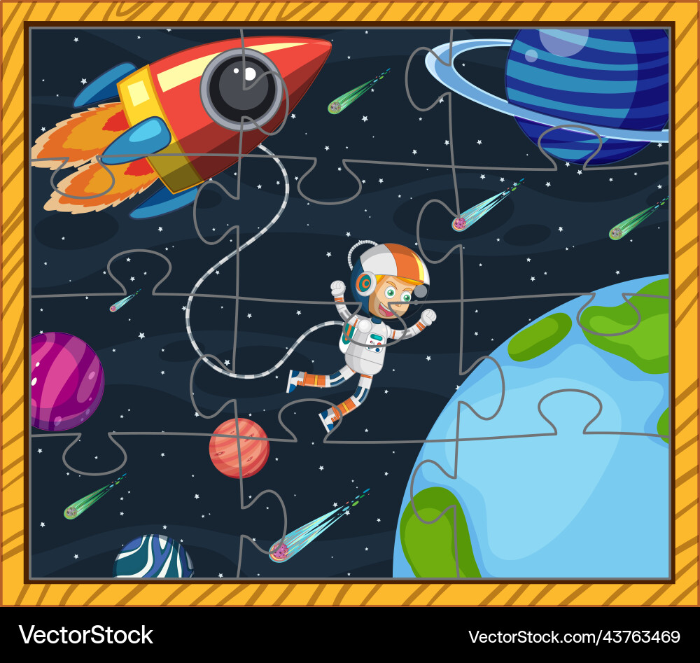 Astronaut in space photo puzzle game template Vector Image