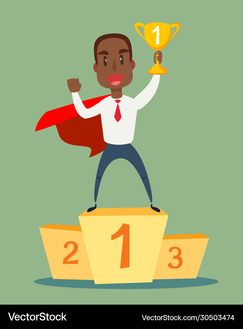 Businessman superhero standing on winning Vector Image