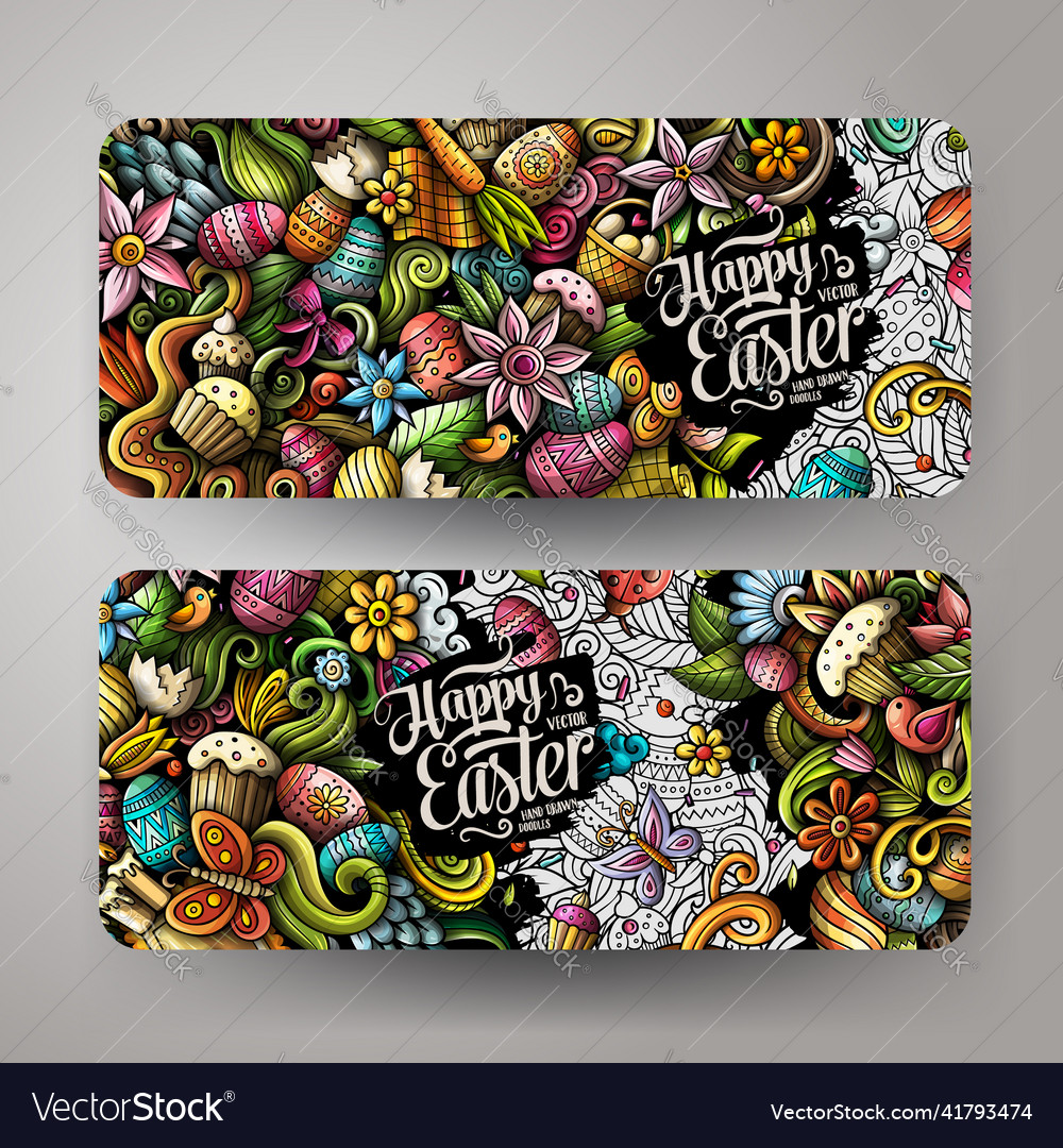 Cartoon cute colorful doodles happy easter banners