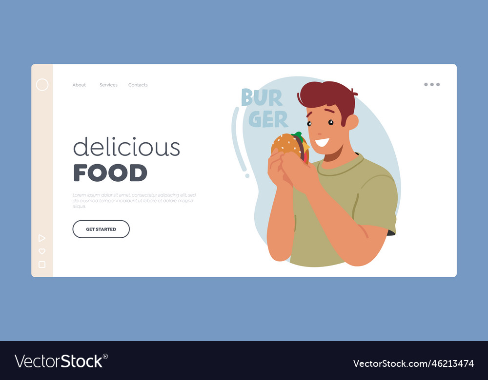 Delicious food landing page template man Vector Image Delicious food landing page template man Vector Image