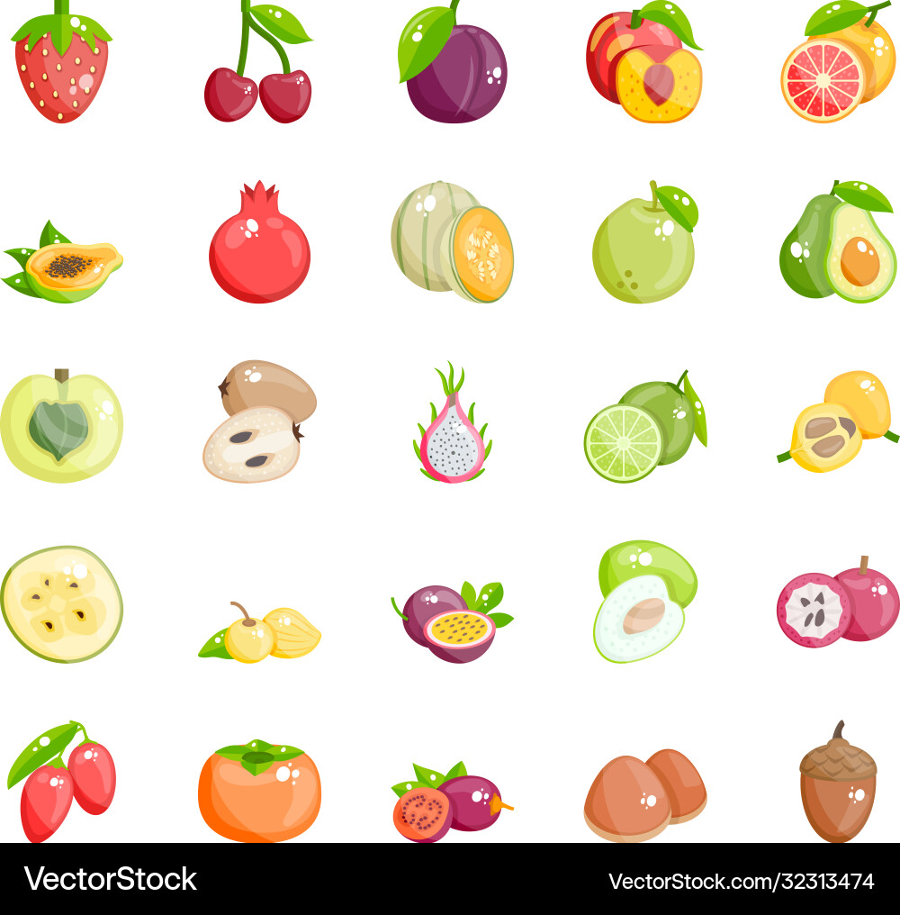 Fresh fruits flat icons pack Royalty Free Vector Image