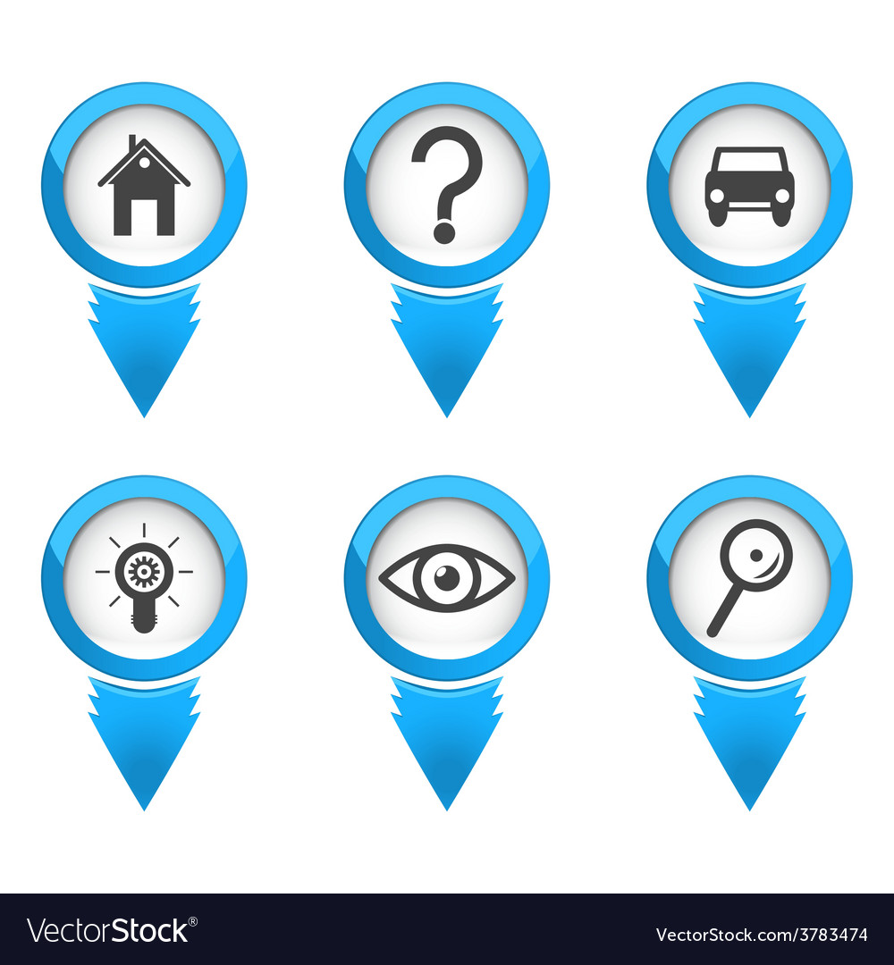 Map pointers with icons Royalty Free Vector Image
