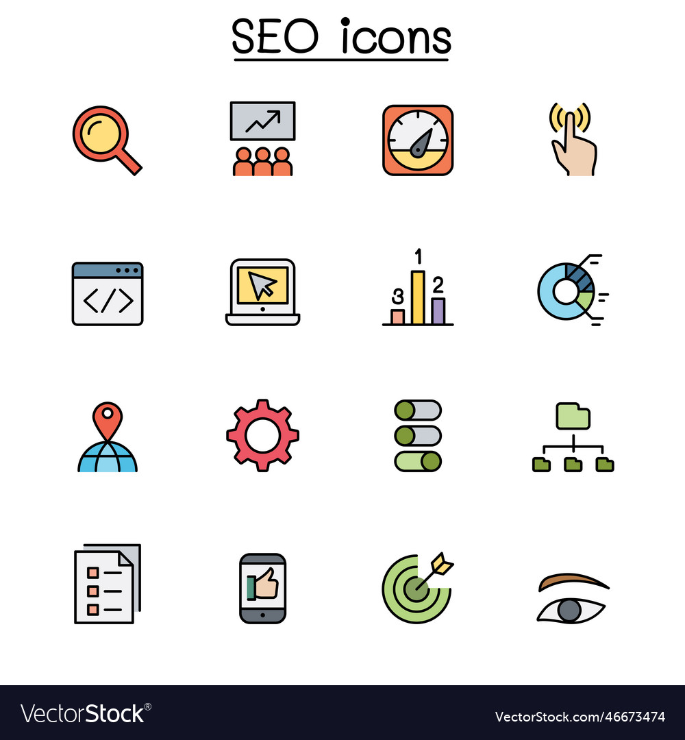 Seo optimization color line icon set Royalty Free Vector
