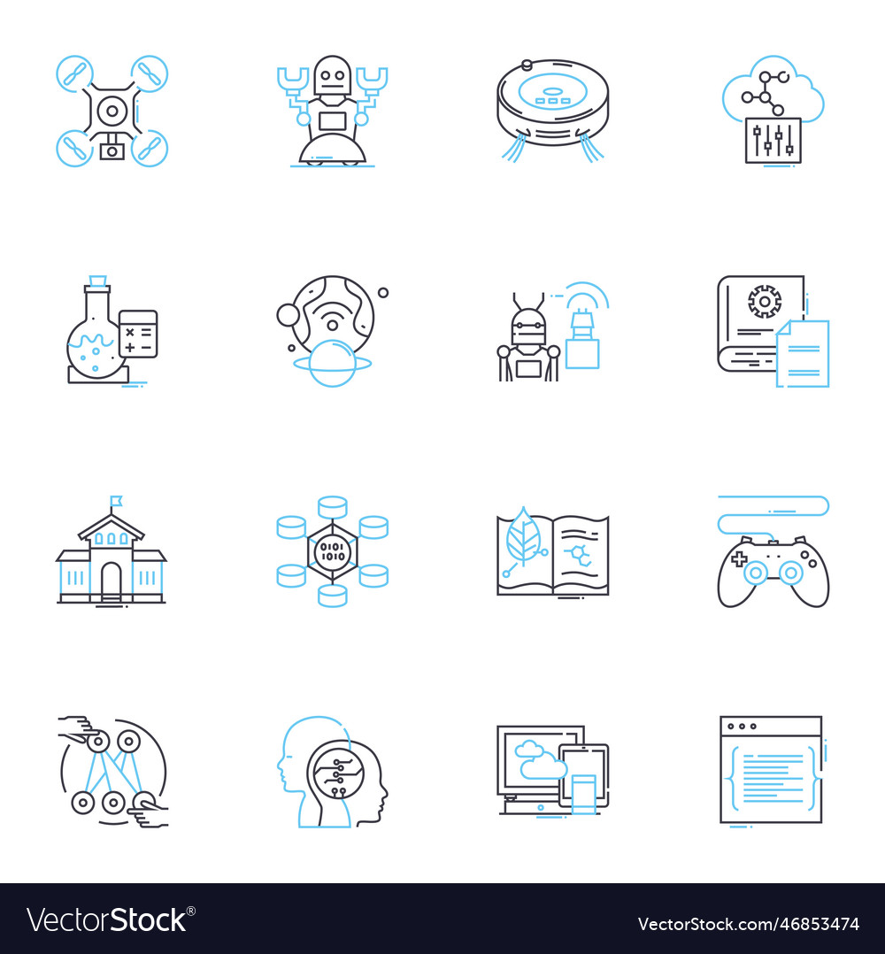 Simulated development linear icons set virtual Vector Image Simulated development linear icons set virtual Vector Image