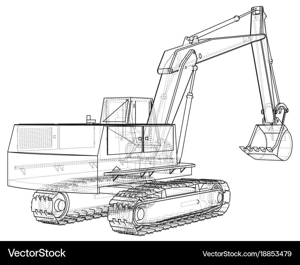 Excavator black and white eps10 Royalty Free Vector Image