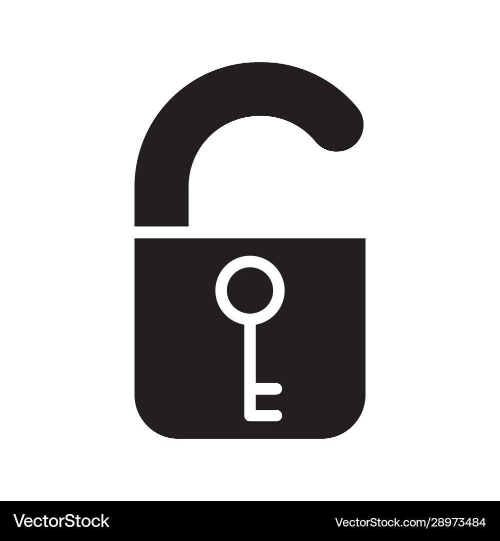 Cutout silhouette open lock with key icon outline Vector Image