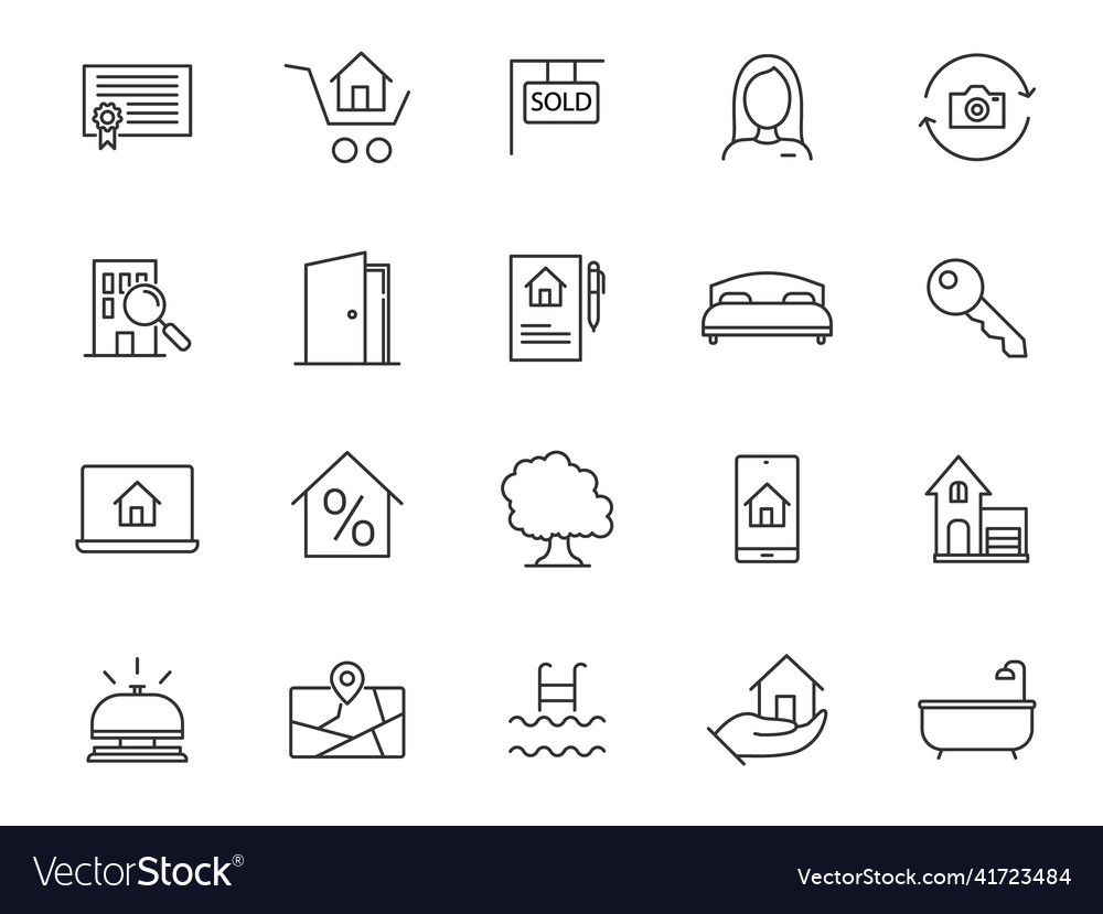 Real estate house line icon set property building Vector Image