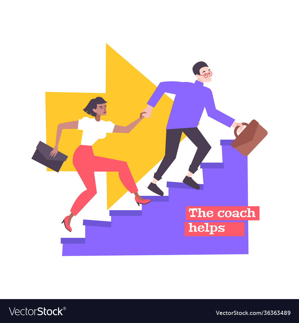 Coach helps steps composition Royalty Free Vector Image
