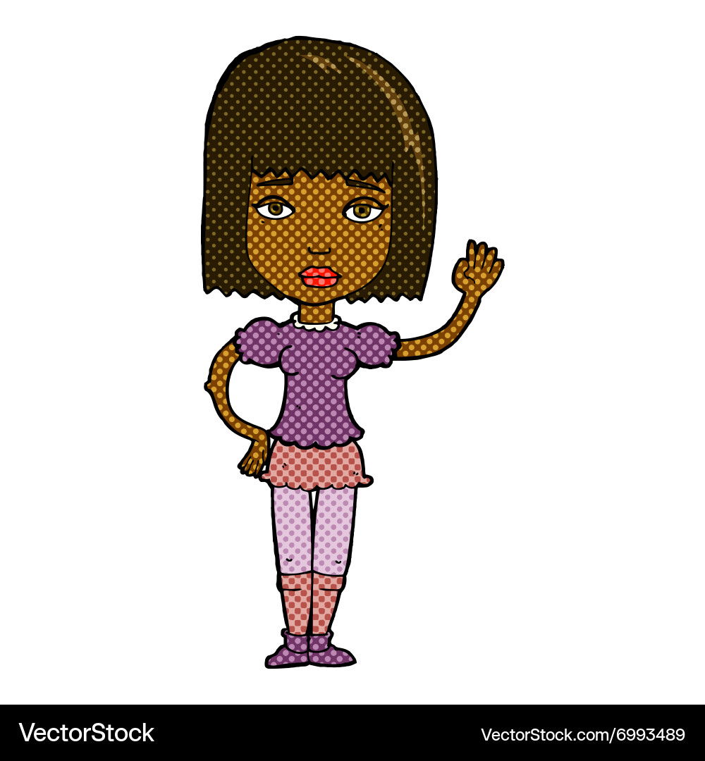 Comic cartoon woman waving Royalty Free Vector Image