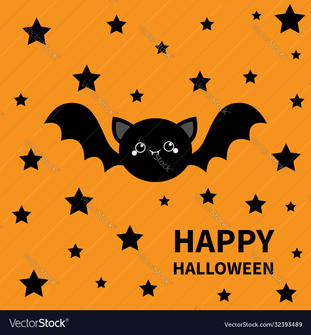 Happy halloween black bat flying stars silhouette Vector Image