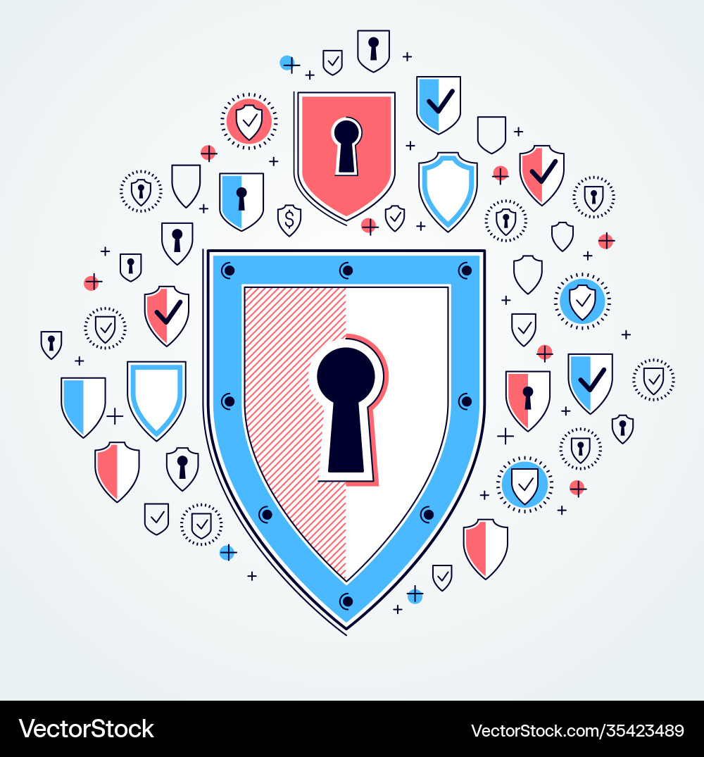 Shield and set icons internet security concept Vector Image