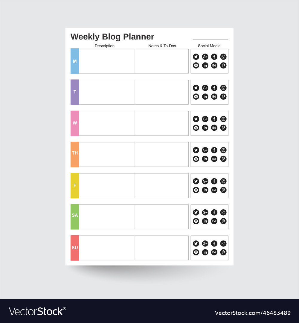 Weekly blog planner Royalty Free Vector Image - VectorStock