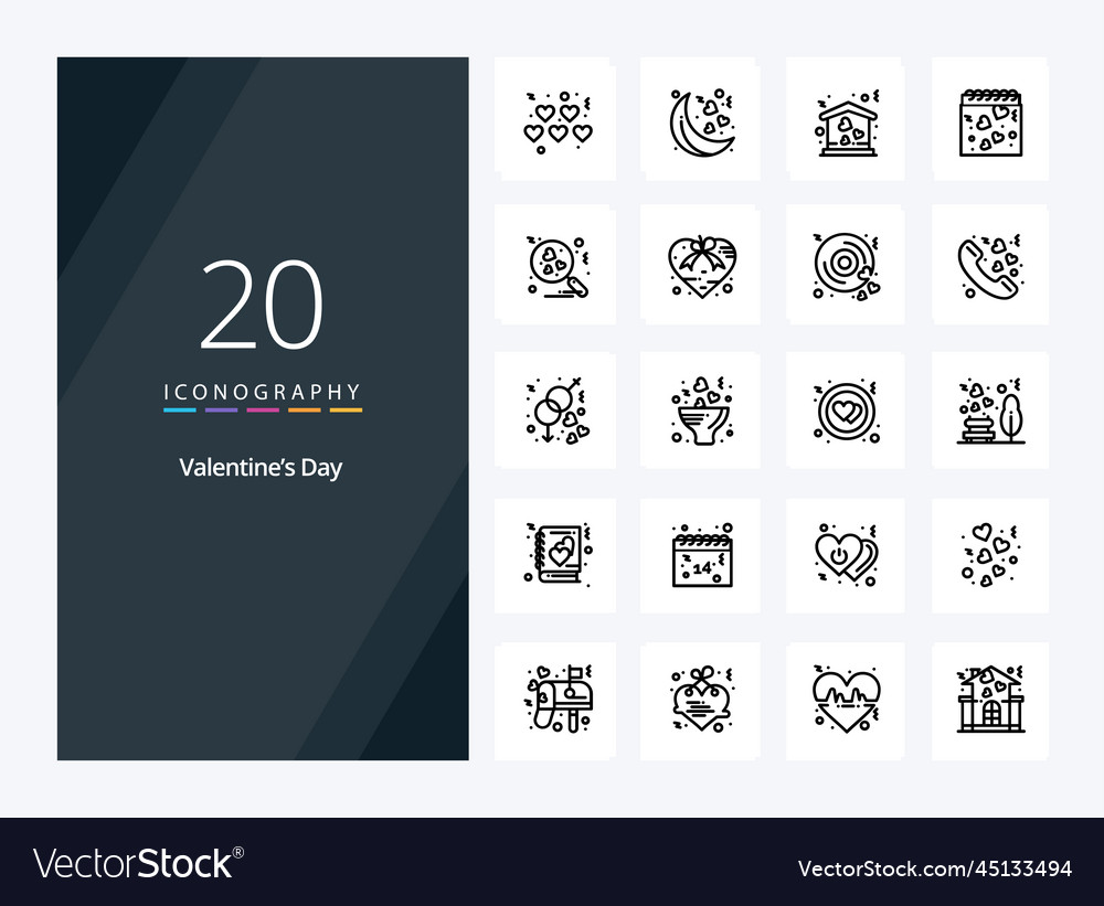 20 valentines day outline icon for presentation Vector Image