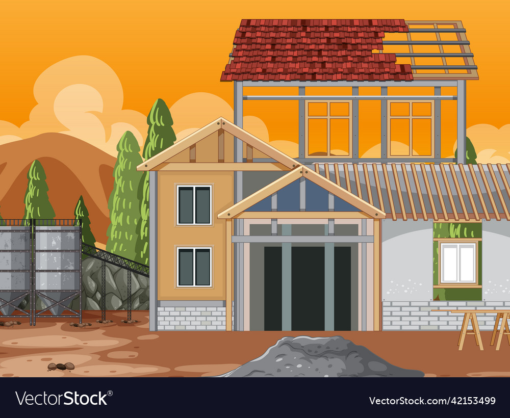 Building construction site scene Royalty Free Vector Image Building construction site scene Royalty Free Vector Image
