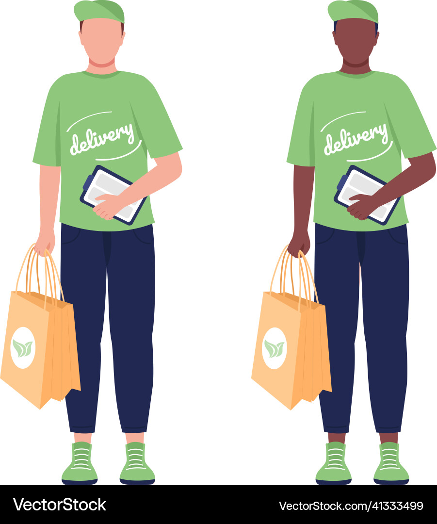 Delivery man with eco package semi flat color Vector Image