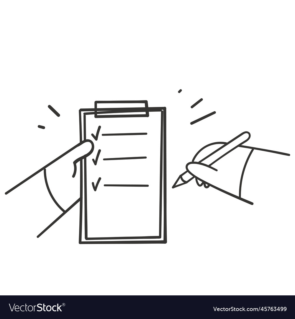 Hand drawn doodle person holding clipboard form Vector Image Hand drawn doodle person holding clipboard form Vector Image