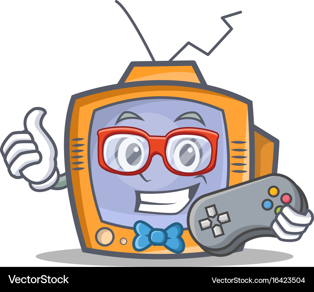 Gamer tv character cartoon object Royalty Free Vector Image