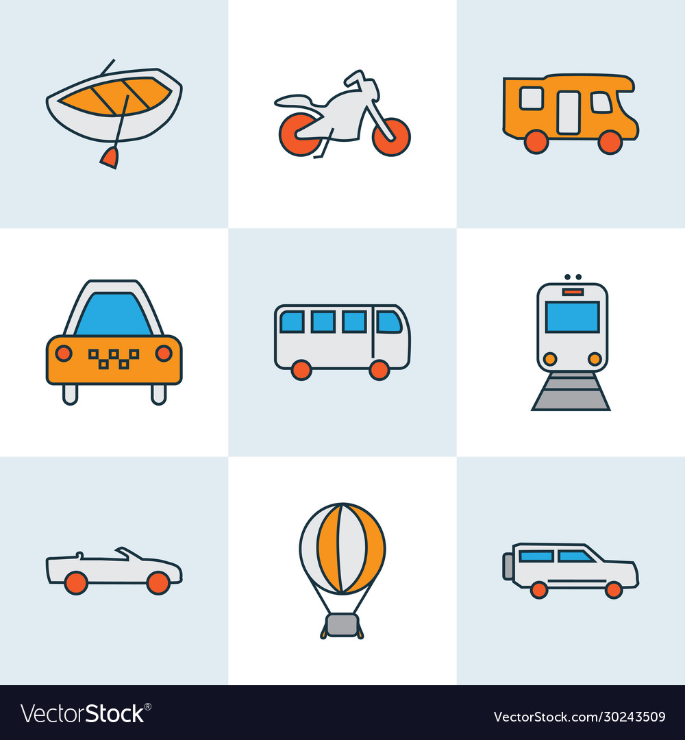 Transport icons colored line set with boat Vector Image