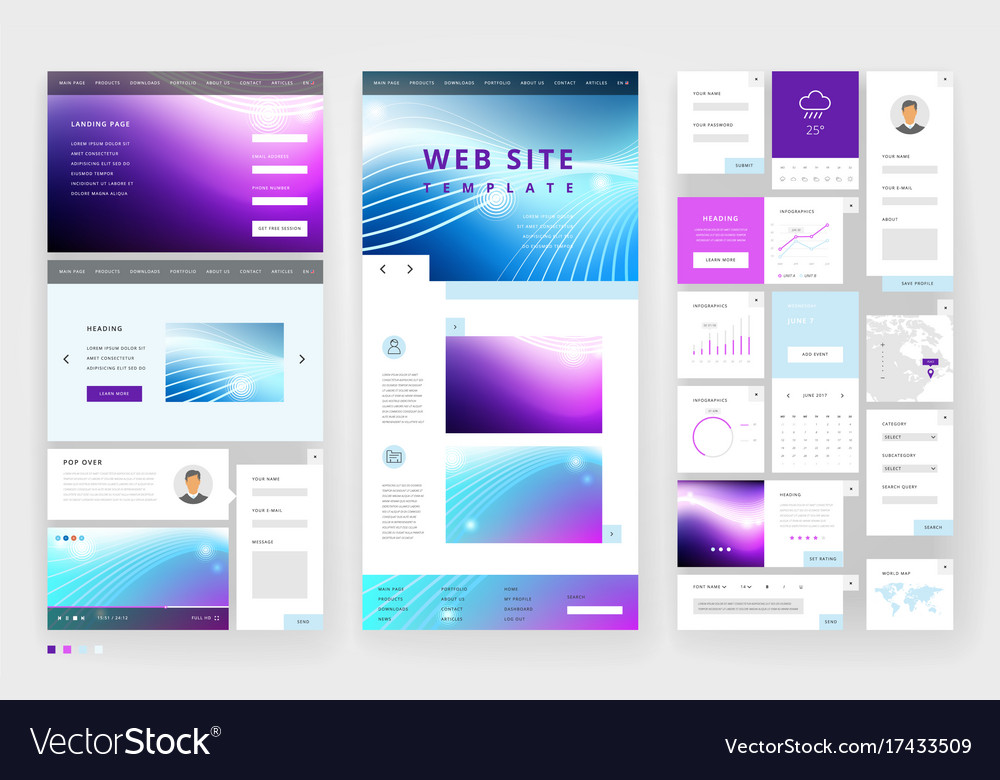Website template design with interface elements Vector Image