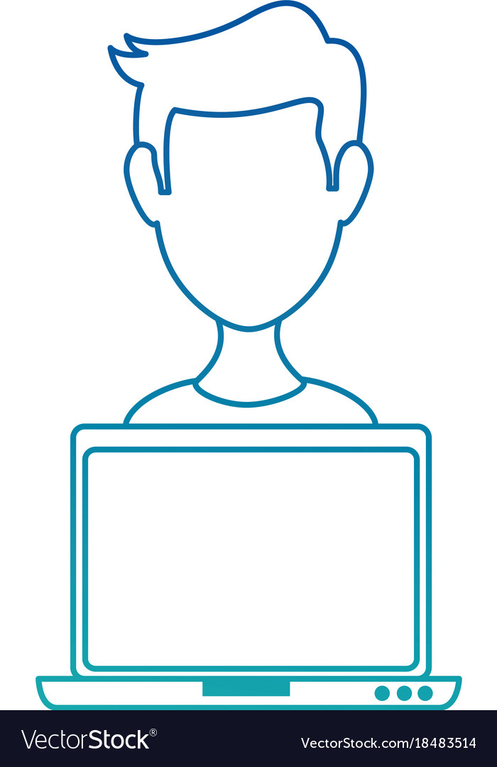 Laptop computer with user Royalty Free Vector Image