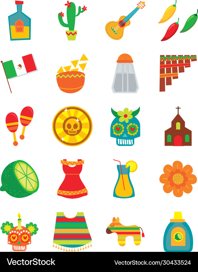 Bundle mexican culture set icons Royalty Free Vector Image
