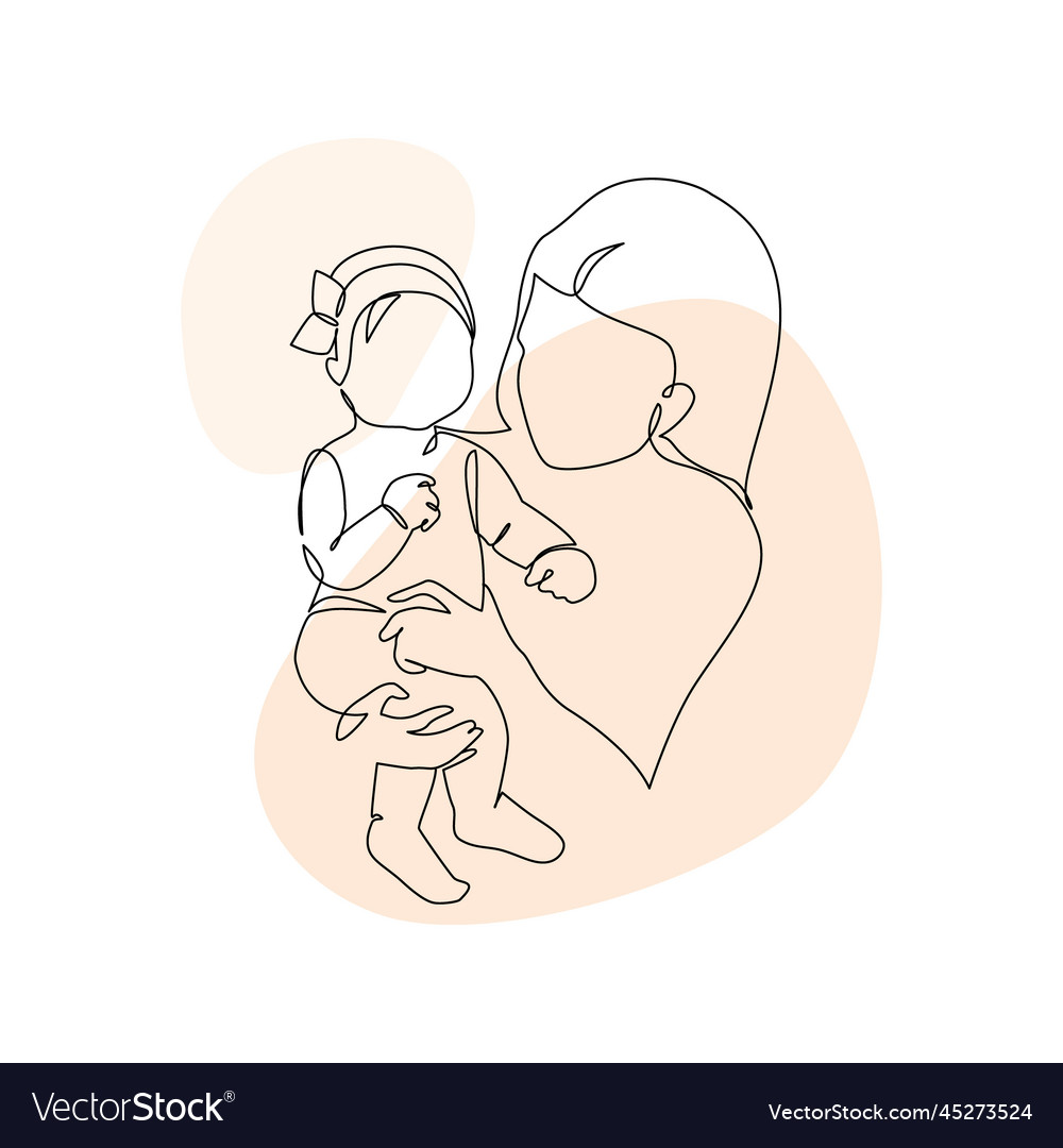 Woman holding infant minimal one line art mother Vector Image