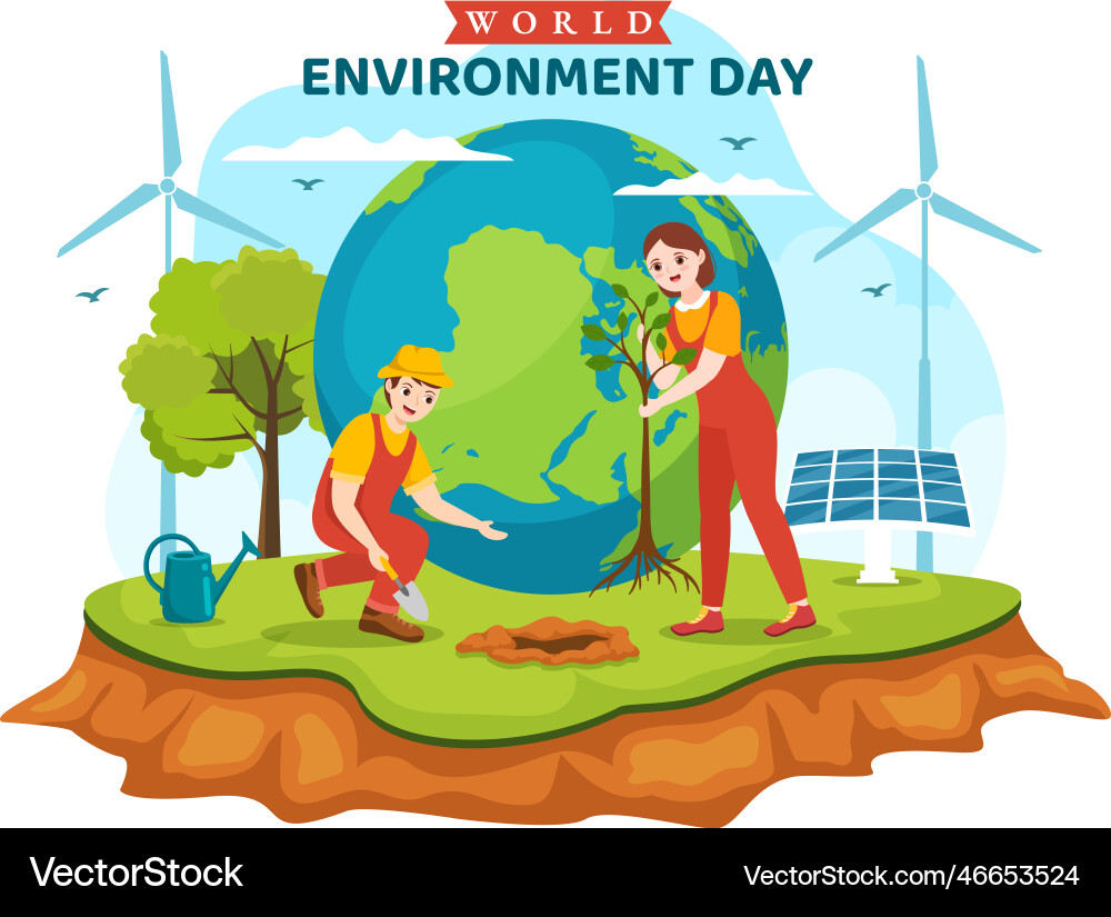 World environment day with green tree and animals Vector Image