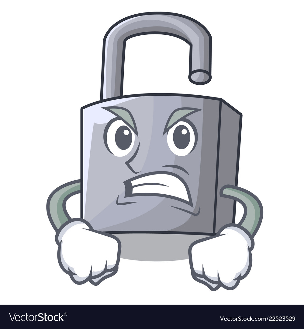 Angry unlocking padlock on cartoon gate Royalty Free Vector Angry unlocking padlock on cartoon gate Royalty Free Vector