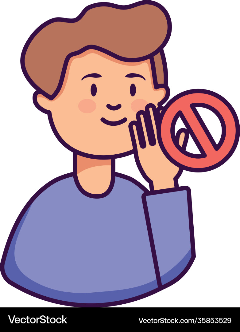 Cartoon man touching his face and forbidden Vector Image
