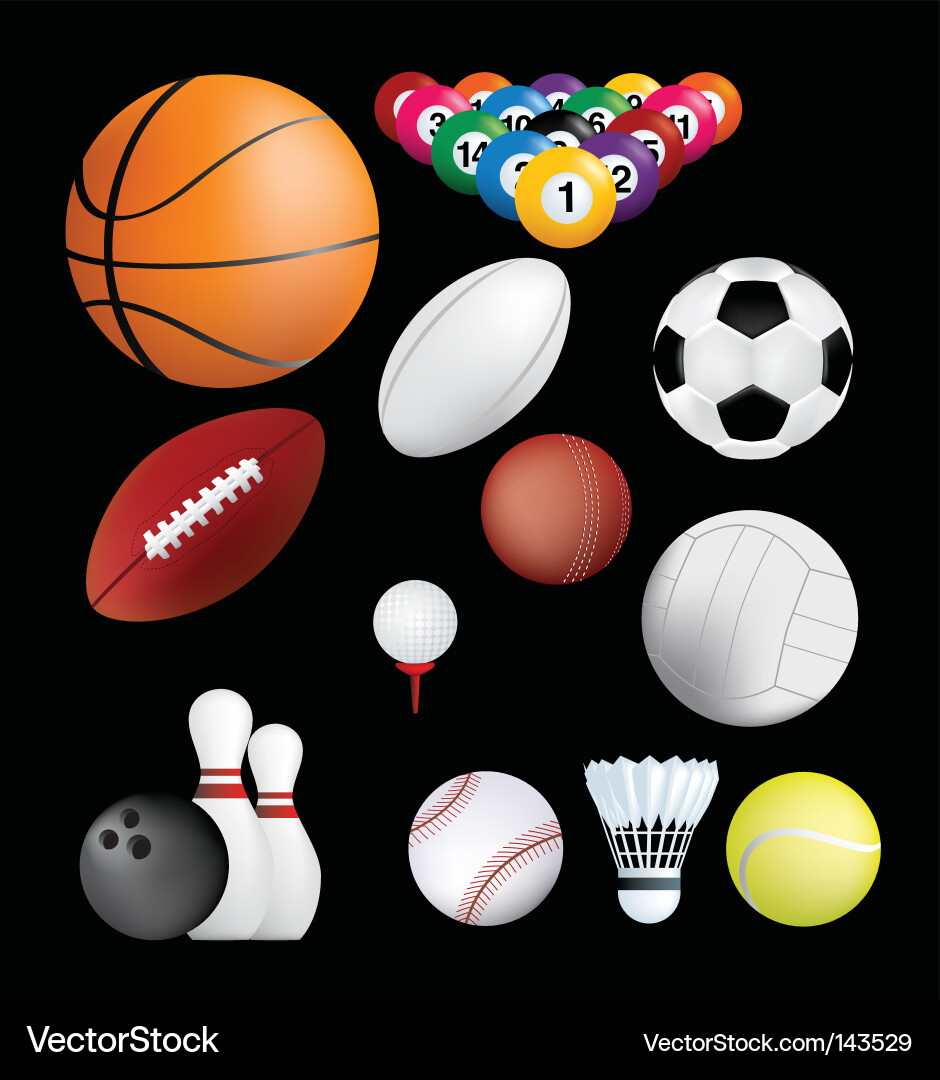 Sports balls on black Royalty Free Vector Image